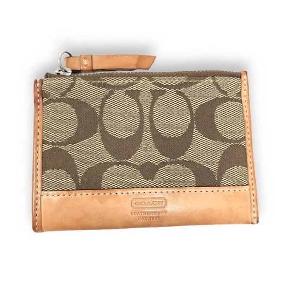 Coach | Bags | Coach Signature Logo Canvas Leather Coin Purse Id Wallet ...
